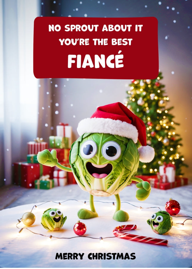 Funny Fiance Christmas Card - No Sprout About It - Humorous Xmas Cards for Fiance - 7x5”– HeyChimp