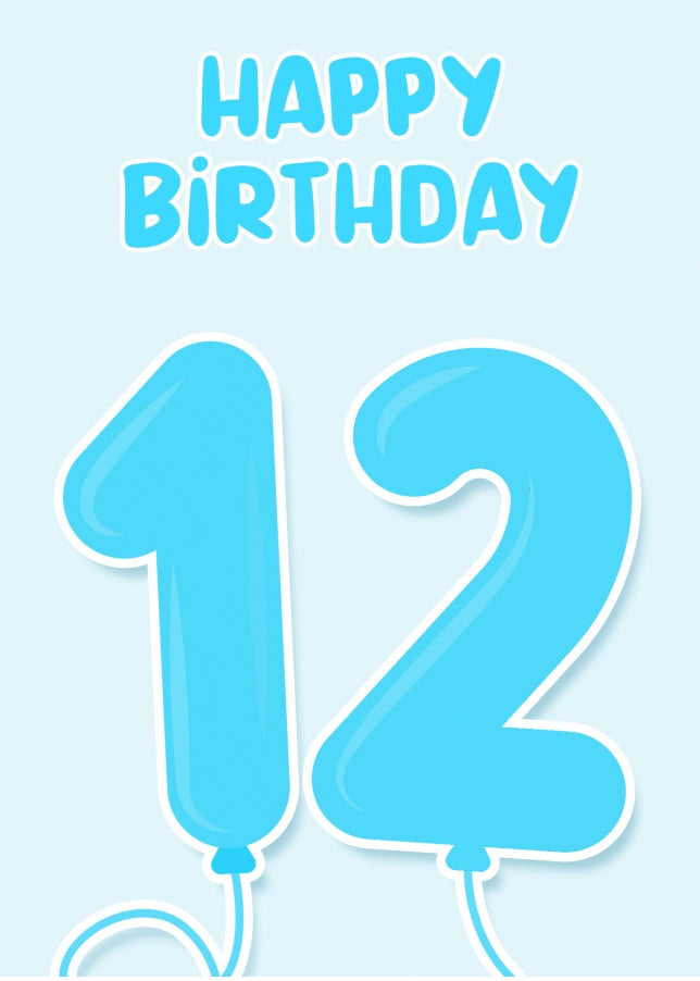 12th Birthday Card for Boys - Blue Balloons for 12 Year Old Boy– HeyChimp
