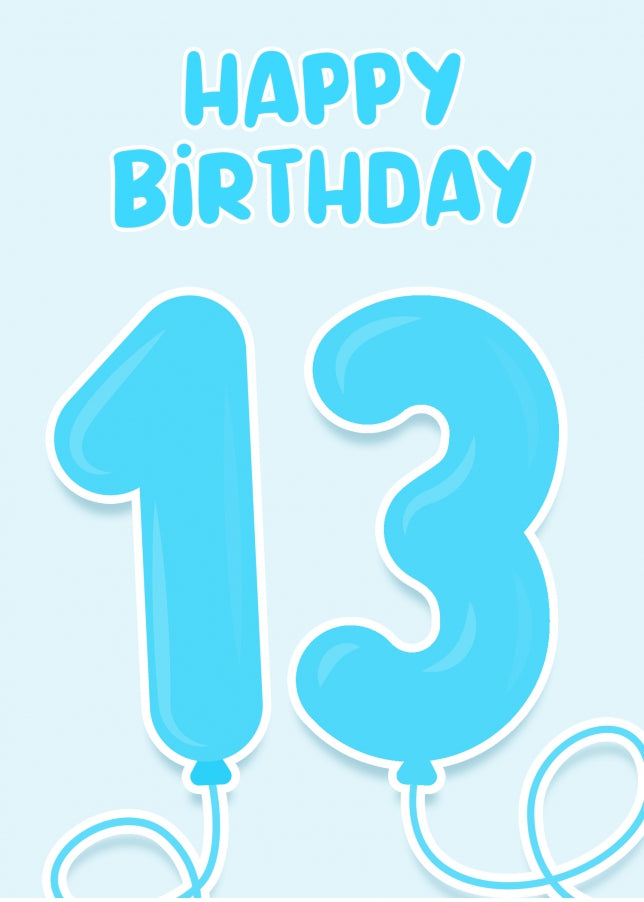 13th Birthday Card for Boys - Blue Balloons for 13 Year Old Boy– HeyChimp