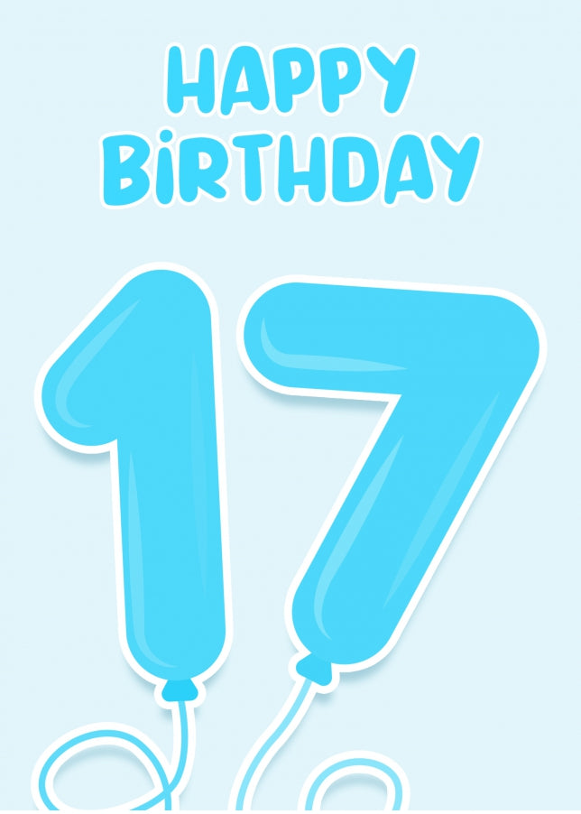 17th Birthday Card for Boys - Blue Balloons for 17 Year Old Boy– HeyChimp