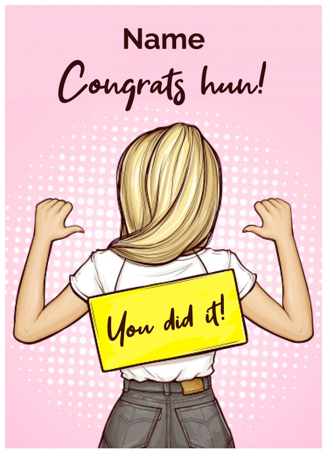 Female Congratulations Card for Her - Say Congrats Hun for New Job Exa ...