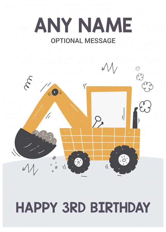 3rd Birthday Card for Any Name - Yellow Digger– HeyChimp