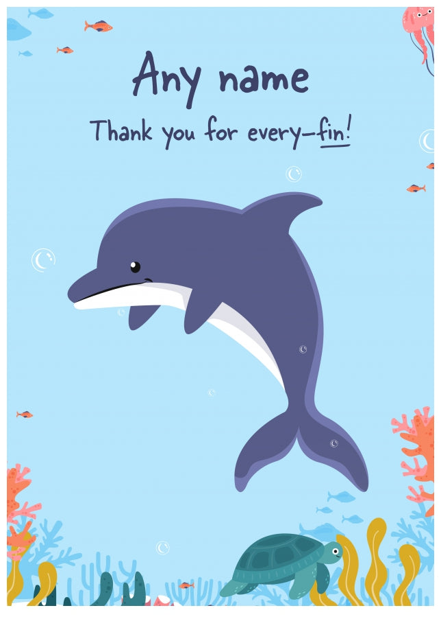 Dolphin Thank You Card - Single Thank You Cards for Friend and Family ...