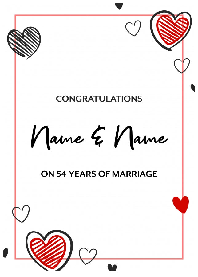 Doodle Hearts 54th Wedding Anniversary Card for Couples– HeyChimp