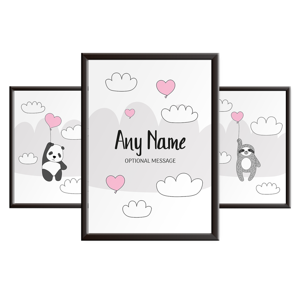 Personalised Floating Panda and Sloth Wall Art Print Set– HeyChimp