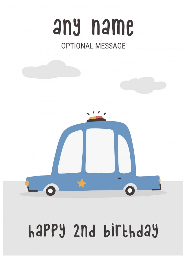 Fun Vehicles 2nd Birthday Card for Any Name - Police Car– HeyChimp