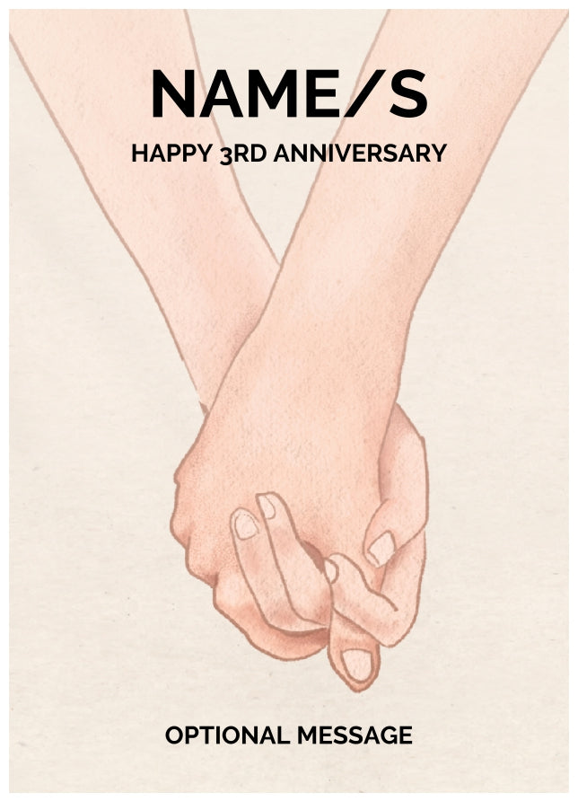 Holding Hands 3rd Wedding Anniversary Card for Couples– HeyChimp