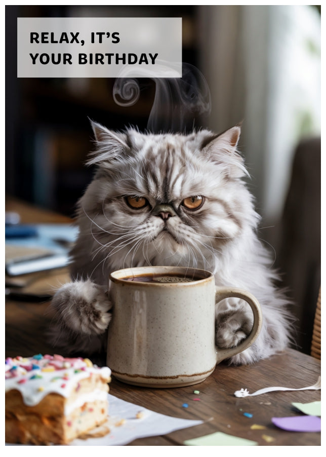 Funny Cat Birthday Card for Women - Relax It’s Your Birthday - Grumpy ...