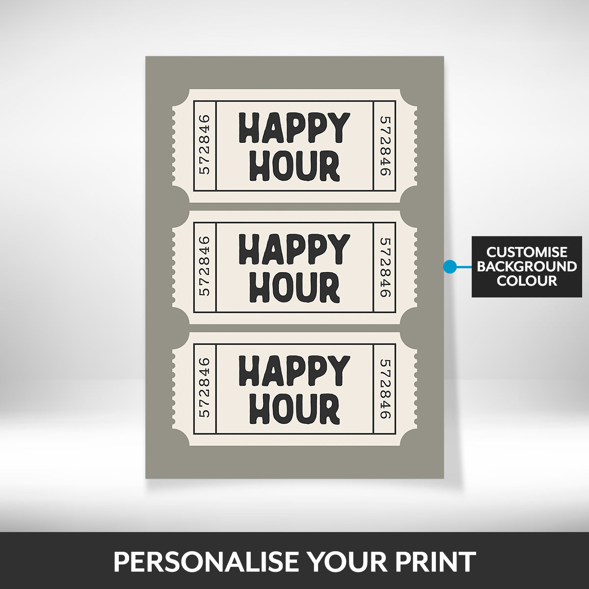 Retro Ticket Happy Hour Wall Art Print – Vintage Style Fun Home Bar ...