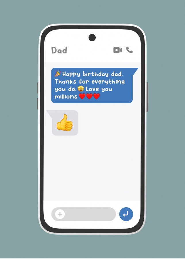 Funny Dad Birthday Card from Daughter or Son - Text Message Thumbs Up ...