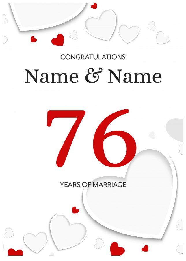 White Hearts 76 Years of Marriage Card for Couples– HeyChimp