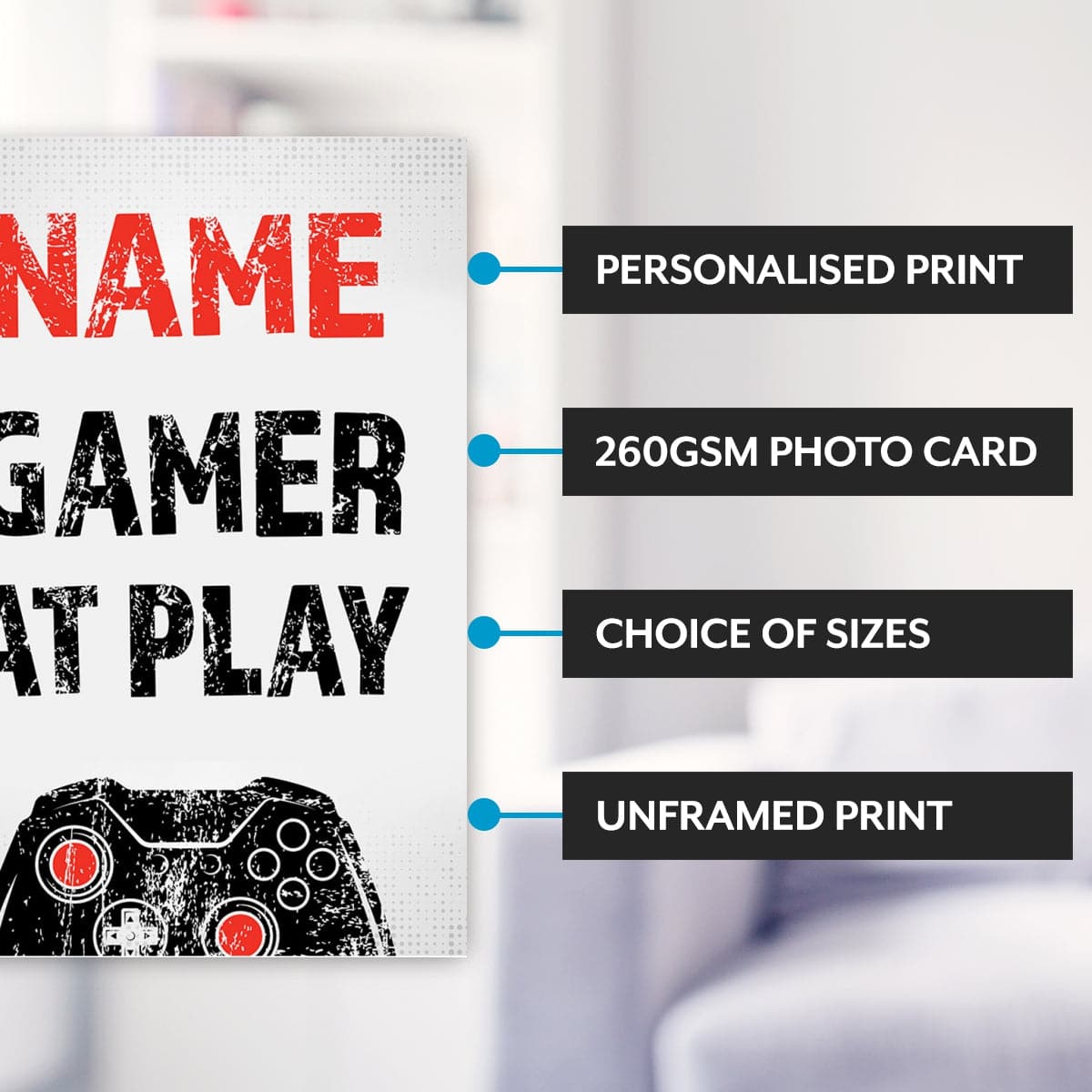 Personalised Gaming Print for Boys Bedrooms - Gamer at Play– HeyChimp