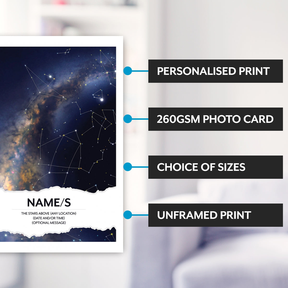 Personalised Star Map Poster - Star Constellations and Night Sky (Torn ...