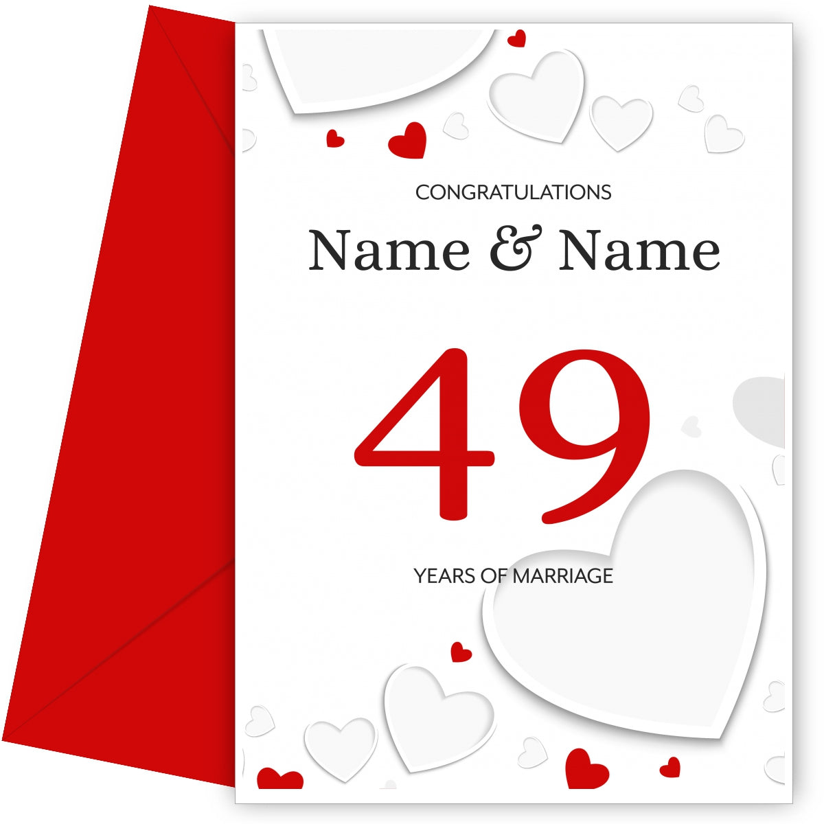 White Hearts 49 Years of Marriage Card for Couples